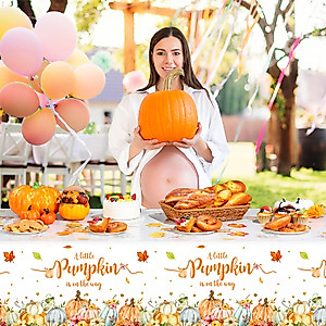 WovWeave 3 Pack Little Pumpkin Tablecloths Fall Baby Shower Party Decorations for Boy Girl A Little Pumpkin is On The Way Table Covers for Thanksgiving Pumpkin Party Favors Table Decor Supplies