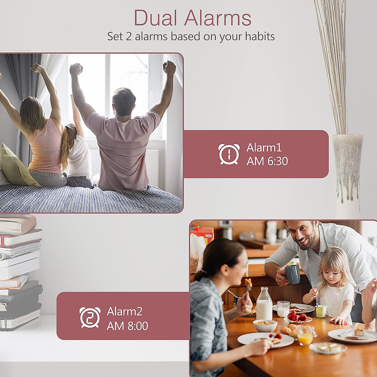 LOFICOPER Digital Alarm Clock, LED Alarm Clock for Bedroom, (New Version) 6.5'' Electronic Clock with USB Charging Port, Dual Alarm, Snooze for Bedroom, Living Room, Office