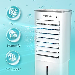 Aigostar 3-in-1 Evaporative Air Cooler with 3 Modes, Fan/Cooling/Humidifier, 72° Wide Oscillation, 1.8 Gallons Visualized Water Tank, Cooling Fan Swamp Cooler for Home Room, White