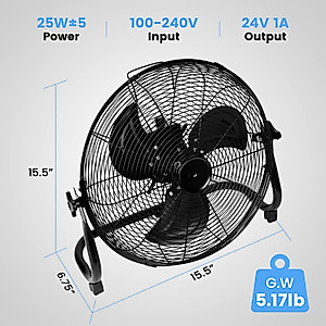 Simple Deluxe 12 Inch Battery Operated Floor Fan, Rechargeable Powered High Velocity Fan with Metal Blade, Portable Cordless Floor Fan for Outdoor, Camping, Travel