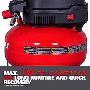 ECOMAX Air Compressor, Portable Air Compressor, 6 Gallon, Pancake Air Compressor, Max 150 PSI, 2.6 CFM @90 Psi, Oil Free Small Electric Air Compressor for Car, Home and Jobsite, Red Model: 0210673