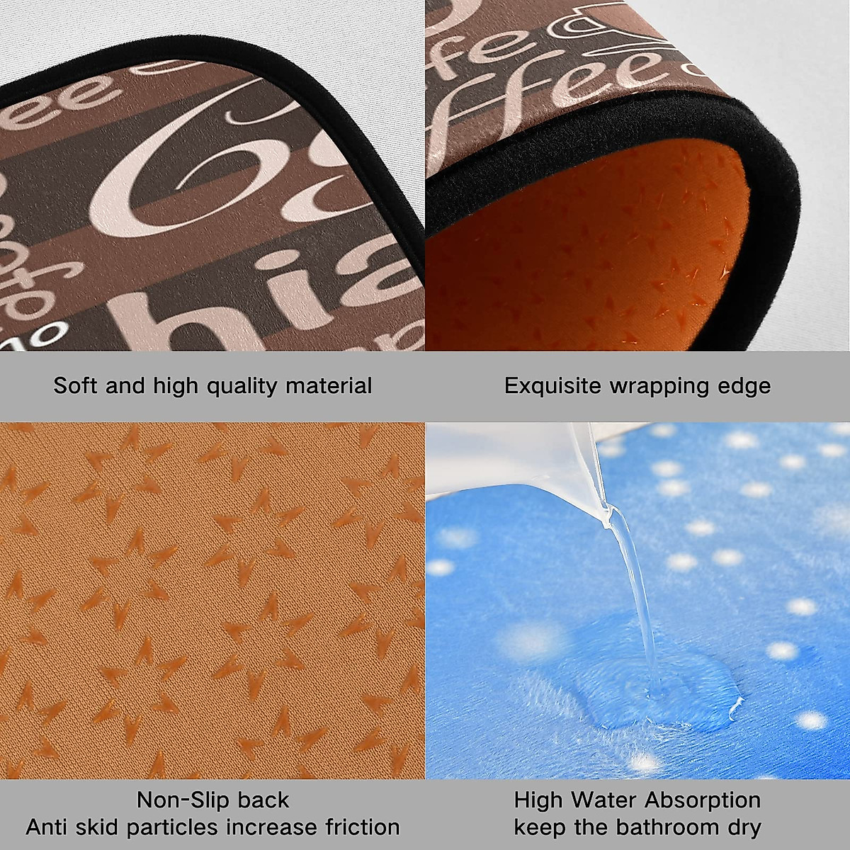 Coffee Latte Mocha Cafe Kitchen Mats Kitchen Rugs Runner Laundry Rug Non Slip Floor Door Mats Soft Doormats Carpet Home Decor Set of 2