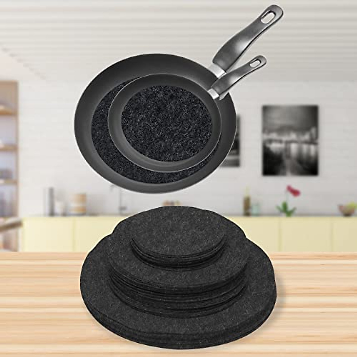 96 Pack Felt Plate Dividers Protectors, Thick Felt Round Plate Separators Pads China Dish Storage Protectors Pads with 3 Sizes for Packing Stacking Porcelain Cookware, Black
