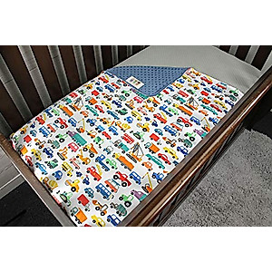 Top Tots Baby Blanket - City Cars and Trucks with Navy Blue Minky Dot