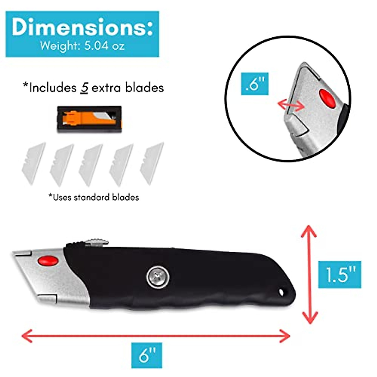 Internet's Best Premium Utility Knife - Set of 2 - Retractable Razor Knife Set - Box Cutter - Rubber Handle