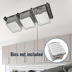 Wallmaster Overhead Storage Bin Rack for 3 Bins, Ceiling Garage Storage Bracket for Holding Gallon Tote, Heavy Duty Metal Storage Organization