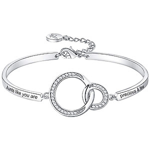 Aihitero Christmas Auntie Gift, Engraved ‘Aunts like You Are Precious & Few’ Interlocking Circles Bangle Bracelet, White Gold Women Jewelry, Birthday Valentine Day Xmas Present from Nephew and Niece