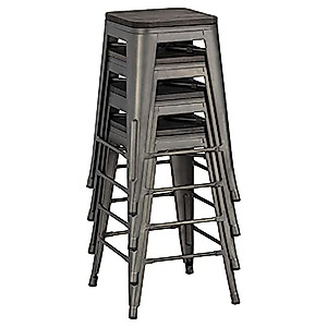 Yaheetech 24 inches Metal Bar Stools Counter Stool Indoor/Outdoor Stackable Barstools Counter Wood Top/Seat Bar Stools Set of 4, Gunmetal