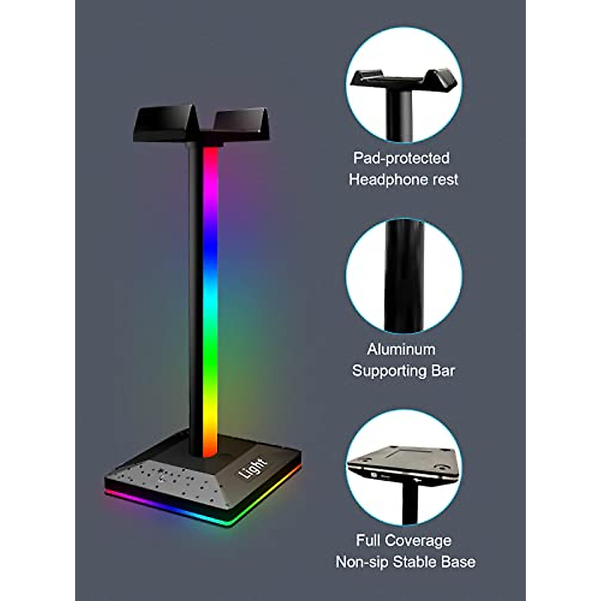 KANTUTOE RGB Gaming Headphone Stand Light with USB Port RGB Gaming Stand Light for Desktop PC Gaming Headset Accessories, Best Gift for Husband, Kids, Boyfriend