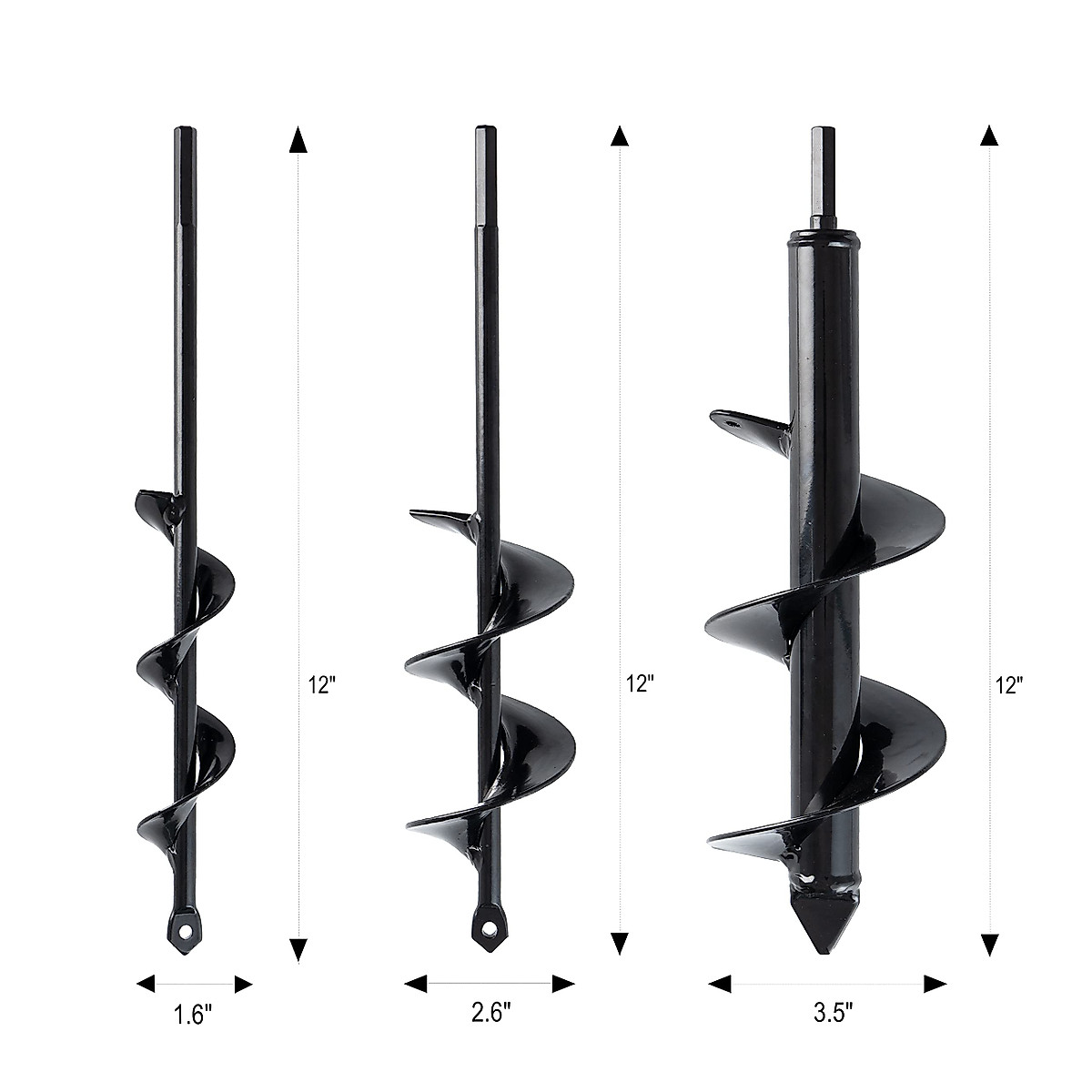 VASGOR Set 3 (1.6x12, 2.6x12, 3.5x12) Auger Drill Bit for Planting - Easy Planter Garden Auger - Bulb & Bedding Plant Augers - Posthole Digger for 3/8” Hex Drive Drill