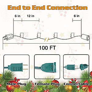 Encoidoz 100FT C9 Light String Christmas Stringer, E17 Light Sockets 12" Spacing, C9 Stringer Set Green Outdoor String Light Strand for Wedding Patio Event Lighting Decor, Green Wire