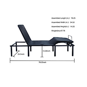 FTOPBTB Twin XL Electric Metal Adjustable Bed Base Frame, Ergonomic Folding Bed Base with Motorized Head Foot Incline, Advanced Smooth Silent Operation, Quick and Easy Assembly, Black