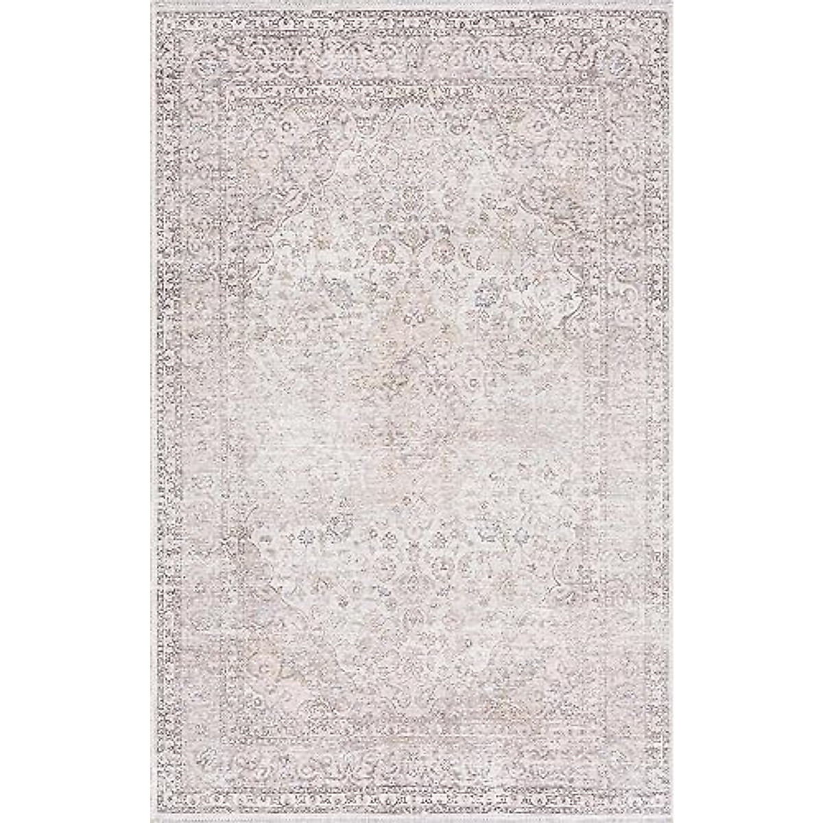 Hauteloom Holi Collection Antebi - Machine Washable Oriental Persian Living Room Kitchen Bedroom Dining Room Area Rug - Neutral Vintage Distressed Boho Style - Beige, Brown, Cream - 7'10"x10'3"