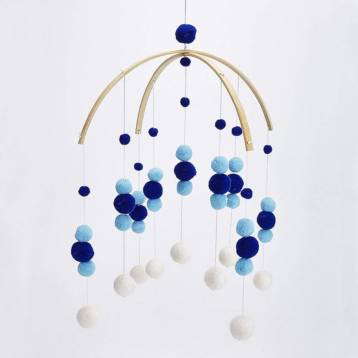 DYEY Baby Crib Mobile Nursery Cot Mobile Felt Ball Wind Chimes Wooden Hanging Bed Felt Ceiling Mobiles Crib Mobile for Nursery Room Baby Shower Photography Props(Dark Blue)