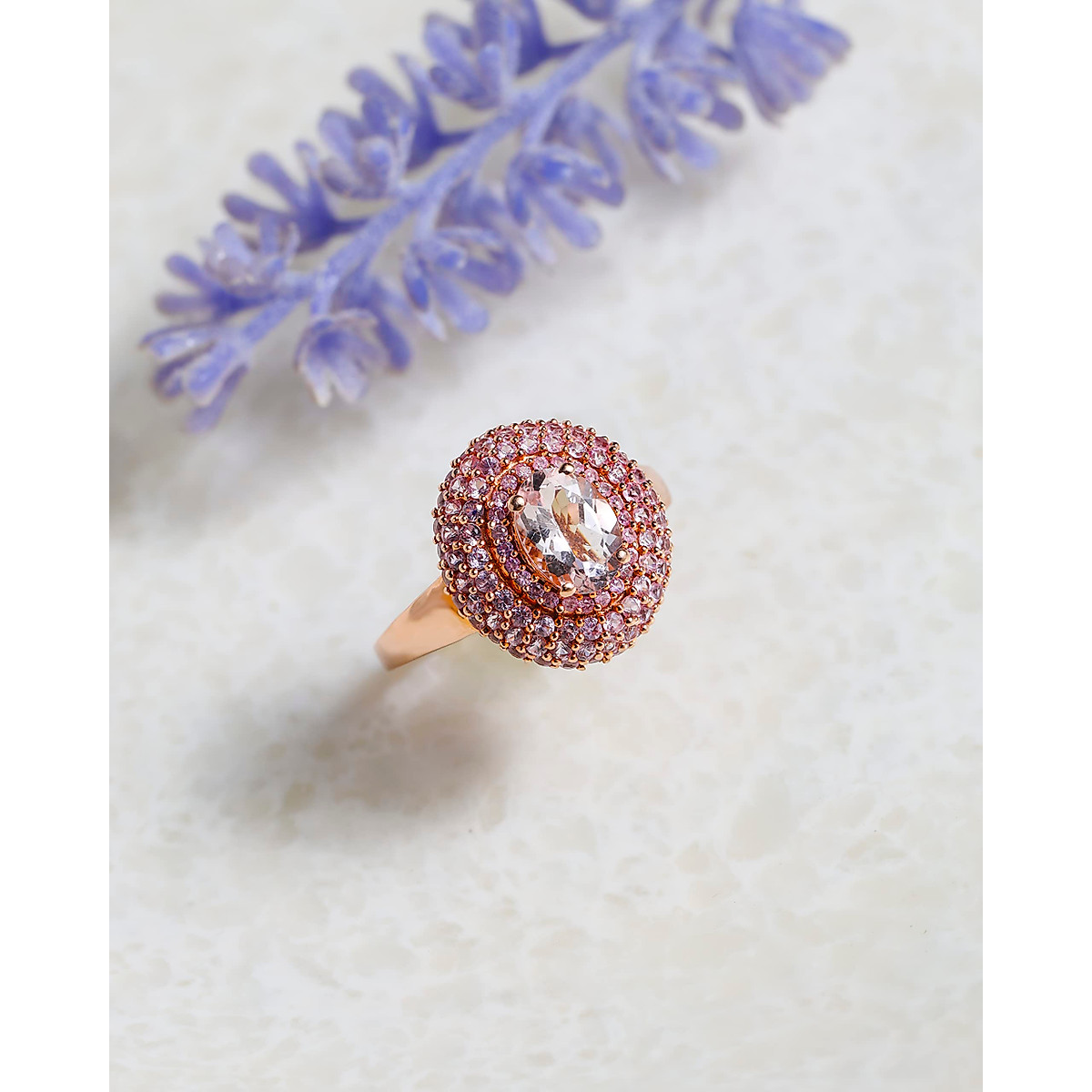 YoTreasure 2.07 Ct. Pink Morganite Sapphire Solid 14K Rose Gold Chunky Ring