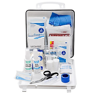 MFASCO Class B Restaurant First Aid Kit - OSHA Compliant - Emergency Plastic Box - Rubber Sealed - Includes Blue Bandages and Burn Care Supplies - Essentials for Work or Restaurant - 139 Pieces