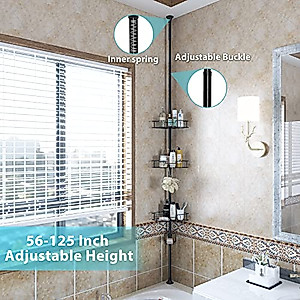 DAKEPOLE Tension Shower Caddy Stainless Steel, Rustproof Tension Pole Corner Shower Caddy Stand Storage Organizer for Bathroom Bathtub Shampoo Soap Plants, 4 Tier Adjustable Shelves, 54 to 125 Inch