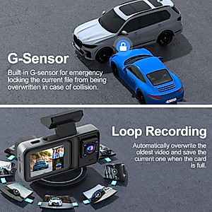 3 Channel 4K Dash Cam, Dash Camera for Cars with 64GB SD Card, 4K+1080P+1440P Dash Cam Front and Rear Inside, Super Night Vision, Loop Recording, G-Sensor, Motion Detection, 24 Hours Parking Mode