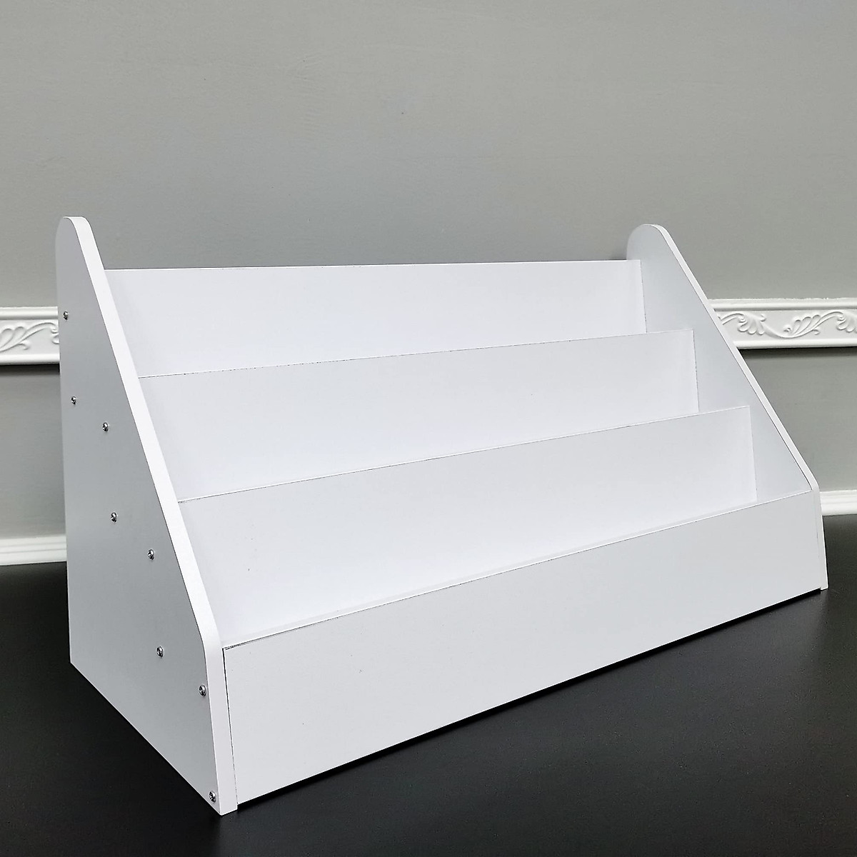 FixtureDisplays® White Countertop Book Shelf Display, Greeting Card Rack, Step Rack for Literature, Magazines, Brochure, Tile Sample Paint Brochure Holder, Unassembled 2904-white-NPF