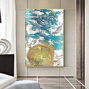 Abstract Blue with Gold Paintings Hand Painted Oil Painting On Canvas Fashion Modern Wall Art for Living Room,31inx47in,No Frame