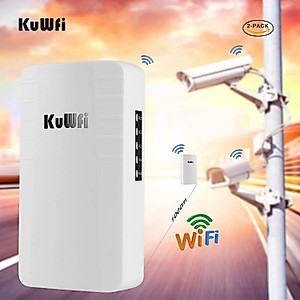 KuWFi Wireless WiFi Bridge Outdoor CPE Kit Point to Point 2.4G 300Mbps Waterproof Long Range WiFi Extender with Ethernet Port