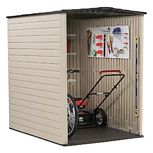 Rubbermaid Large Plastic Vertical Resin Weather Resistant Storage Shed, 5 x 6 Ft., Sandstone, for Garden/Backyard/Home/Pool/Bikes/Lawn Mowers