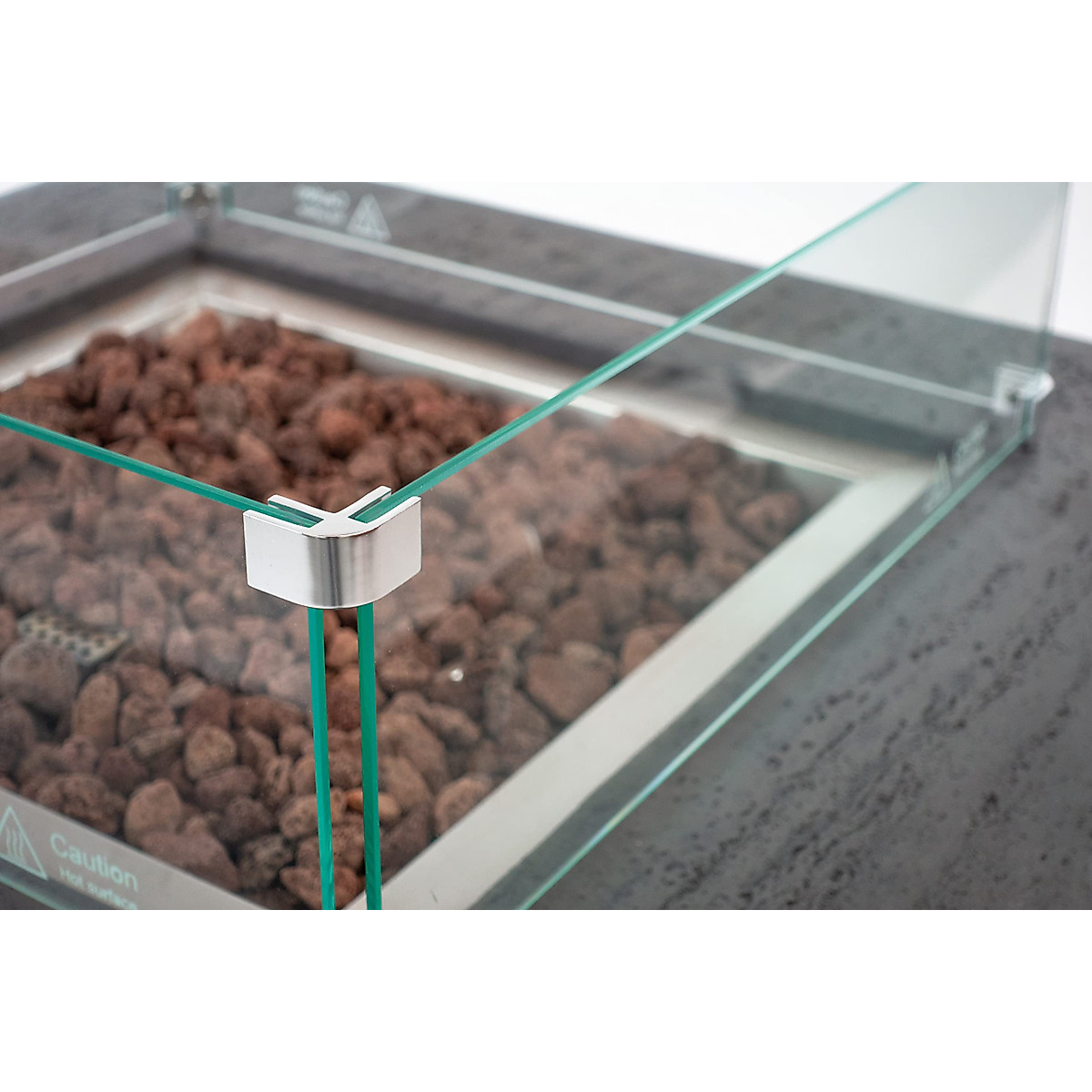 AMS Creations | Albany Square Natural Gas Outdoor Fire Pit Table | Concrete GFRC Fire Pit Table | with SS Burner, Canvas Cover, SS Lid, Lava Rock, and Wind Guard Included (Fuel Type: Natural Gas)