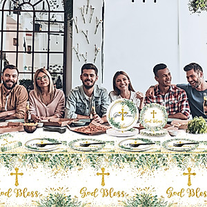 98pcs God Bless Plates Baptism Tableware First Holy Communion Mi Bautizo Disposable Tableware Set with Plates Napkins Tablecloth for Newborn Baby Shower Party Christening Religious Party Decorations