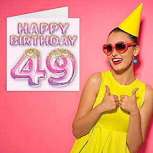 49th Birthday Card for Women - Pink & Purple Glitter Balloons - Happy Birthday Cards for 49 Year Old Woman Mom Cousin Friend Sister Aunt, 5.7 x 5.7 Inch Forty-Nine Forty-Ninth Greeting Cards Gift