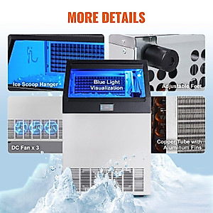 Commercial Ice Maker, 265lbs/24H, Ice Maker Machine, 126 Ice Cubes in 12-15 Minutes, Freestanding Cabinet Ice Maker with 88lbs Storage Capacity LED Digital Display (Electric Drainage, 265lbs/day)