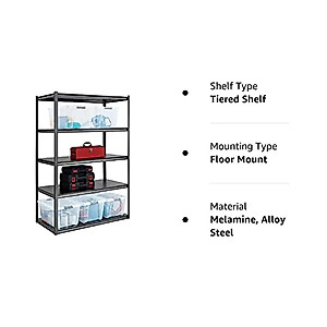 Whalen 5-Shelf Heavy Duty Steel Shelving Unit, 48" W x 24" D x 72" H, Black