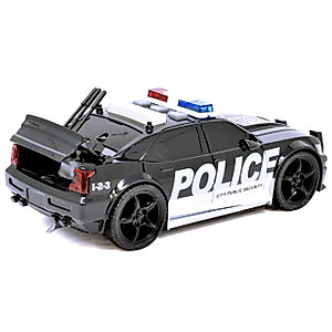 Number 1 In Service Friction Powered Police Car Toy Rescue Vehicle with Lights and Siren Sounds for Boys Toddlers and Kids, Pull Back 1:20 Diecast Vehicle Car