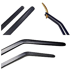 MRTIOO Reptile Stainless Steel Long Tweezers Feeding Tongs, Lizards Snake Gecko and Tarantula Supplies, Terrariums Aquarium Fish Tank Tools - Black 2Pcs