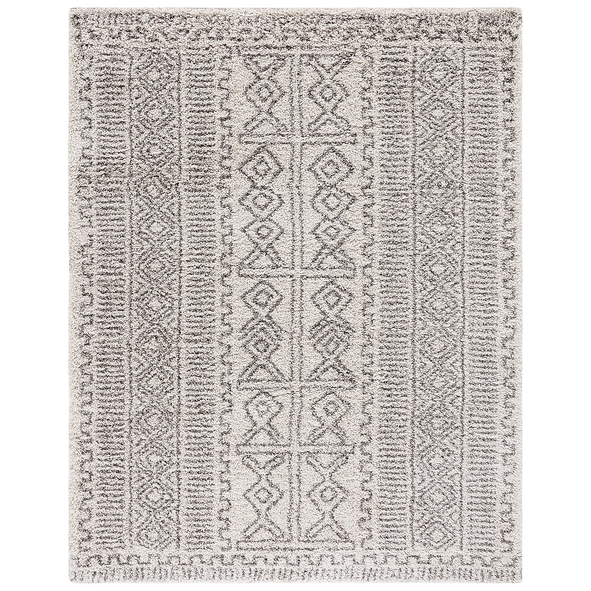 SAFAVIEH Hudson Shag Collection Area Rug - 8' x 10', Ivory & Grey, Moroccan Design, Non-Shedding & Easy Care, 2-inch Thick Ideal for High Traffic Areas in Living Room, Bedroom (SGH376A)