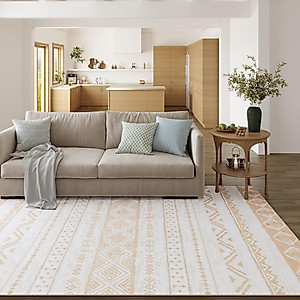 WondRg 6x9 Washable Area Rug Beige Boho Living Room Bedroom Large Throw Rug Non Slip Soft Modern Moroccan Indoor Floor Carpet for Dining Room Office Entryway Kitchen Nursery