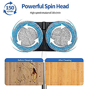 Cordless Electric Mop for Floor Cleaning, AlfaBot WS-24 Electric Spin Mop with Water Sprayer and LED Headlight, Lightweight & Rechargeable Scrubber for Hardwood Tile & Laminate Floors