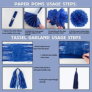 Graduation Party Decorations 2023-Blue and Gold Class of 2023 Banner Paper Pompoms, Congrats Grad Foil Fringe Curtain Backdrop and Senior Graduation Party Balloons Decorations Supplies