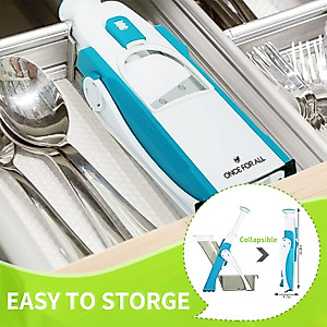 ONCE FOR ALL Safe Mandoline Slicer 5 in 1 Vegetable Cutter, Strips Julienne Dicer Adjustable Thickness 0.1-8 mm for Kitench Fast Meal Prep (Blue)