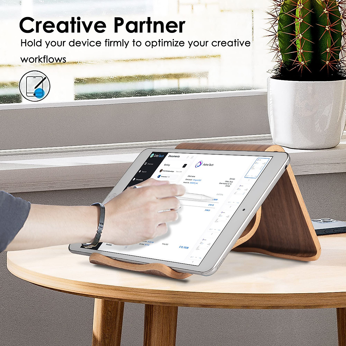 SAMDI Wood Tablet Stand, Wooden iPad Holder: Desktop Stand Holder Dock for new iPad 2017 Pro 9.7, 10.5, Air mini 2 3 4, Kindle, Nexus, Accessories, Tab, E-reader, other Tablets(4-13 inch)-Black Walnut