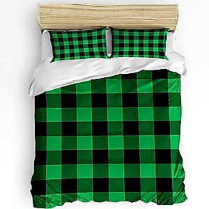 LooPoP Christmas Comforter Sets California King Size Buffalo Check Plaid Soft Bedding Duvet Cover Sets 3 Pieces Green Black Bedding Set with Comforter Cover and 2 Pillow Cases Bedroom Xmas Decor Gift
