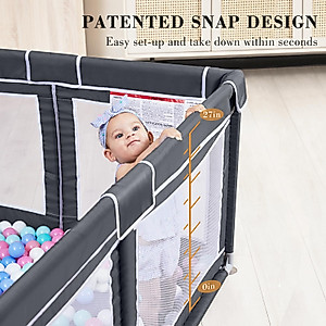 ANGELBLISS Baby Playpen, Extra Large Playard, Indoor & Outdoor Kids Activity Center with Anti-Slip Base, Sturdy Safety Play Yard with Breathable Mesh, Kid's Fence for Toddlers (Dark Grey, 50x50)