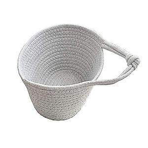 BQEE Personality Cotton Woven Fold Snacks Debris Sorting Storage Basket Hang Rope Woven Home Decor For Kids Room Decorative Perfect for Storing Small Household Items (Grey-Large)