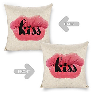 Pink Lipstick Watercolor Throw Pillow Covers 18×18 Pillowcases Set of 1 Kiss Valentine Mouth Linen Decorative Square Pillow Case Cushion Covers Standard Size for Sofa Couch Outdoor Bed Pillow Protecto