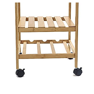 Redmon Bamboo Multi Shelf Kitchen Trolley, Three Open Shelves, Slide Drawer, Locking Castors, Wine Bottle Holder, 15.25 Inch Width x 15.25 Inch Depth x 31.50 Inch Height