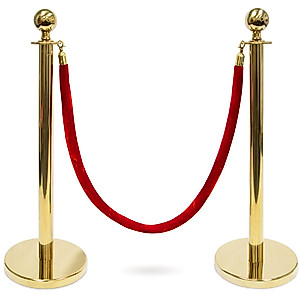 4.5 Foot Red Velvet Rope - 1.5" Rope Barrier with Metal Clips for Ball Top Stanchions by Pudgy Pedro's Party Supplies (Gold)