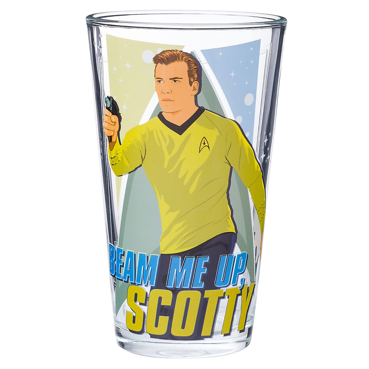 Silver Buffalo Star Trek Quotes Kirk, Spock, McCoy, and Uhura 4pc Pint Glass Set, 16 Ounces