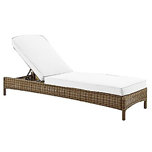 Crosley Furniture Bradenton Reclining Wicker Outdoor Chaise Lounge Chair with Sunbrella Patio Cushions, Weathered Brown with Sunbrella Cushions
