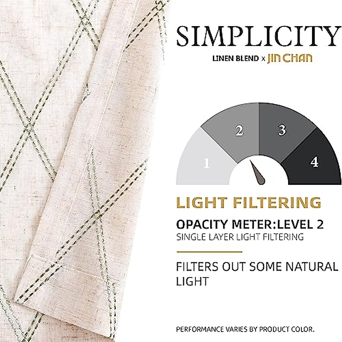 jinchan Linen Curtains for Living Room Green Diamond Embroidered Curtains Geometric Patterned Window Drapes Flax Window Treatment Set for Bedroom Grommet Curtains 84 Inches Long 2 Panels