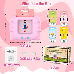 FISHOAKY Talking Flash Cards Educational Toys for 2 3 4 5 6 Year Old Boys Girls, Learning Toys, 112 Audible Baby Flash Cards 224 Words, Preschool Learning Toys Birthday Gift for Kids, Pink