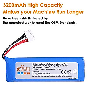Pickle Power Battery for JBL Flip 4, Flip 4 Special Edition Bluetooth Speaker, P/N GSP872693 01